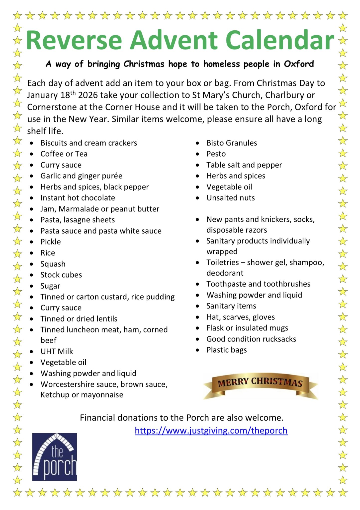 Bring hope to the homeless with our Reverse Advent Calendar – St. Marys ...